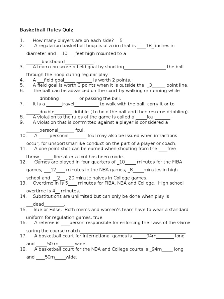 Basketball Rules Quiz 2015 | PDF