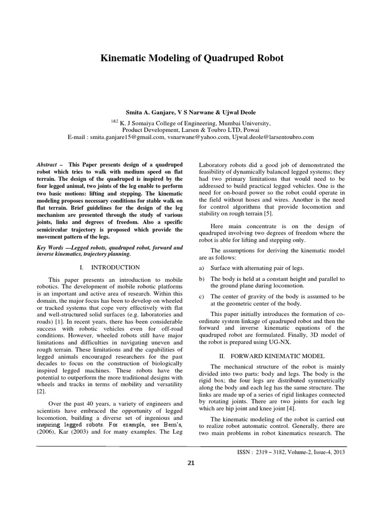 Kinematic Modeling of Quadruped Robot | PDF | Kinematics | Velocity