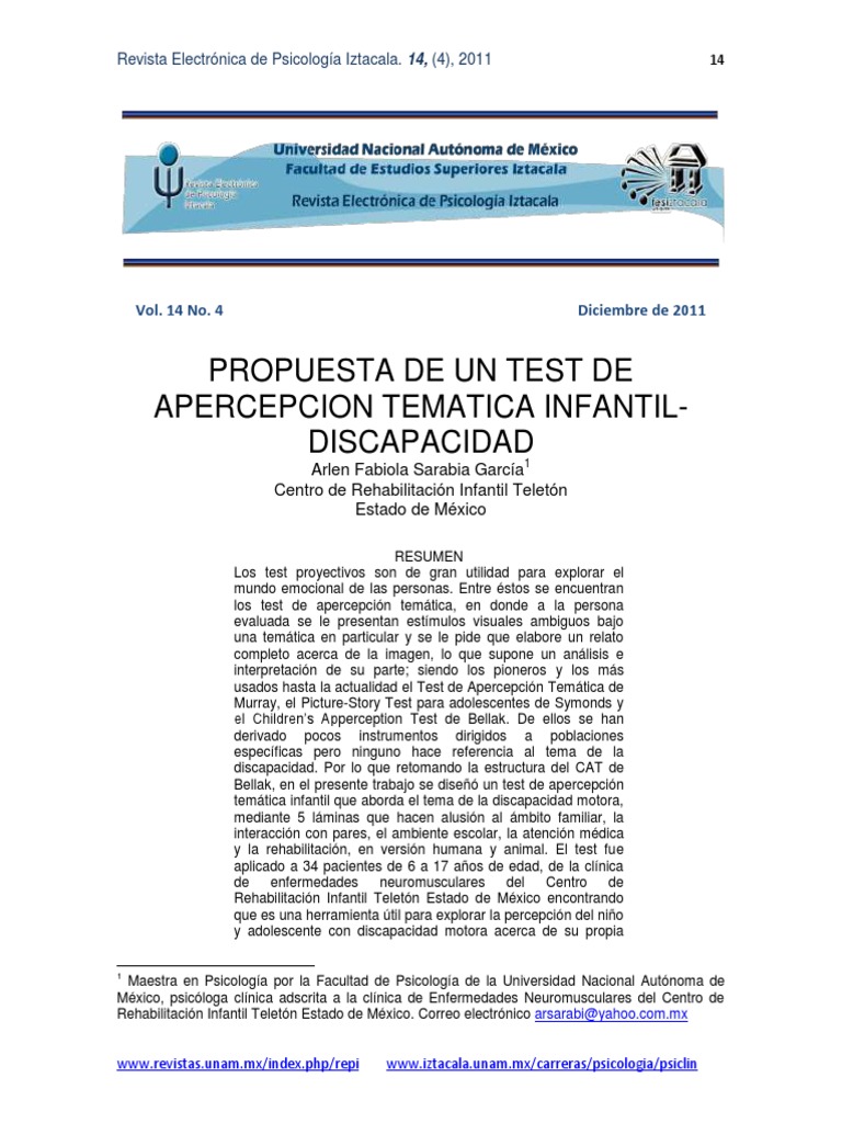 Investigacion UNAM Test Apercepcion CAT y SYMONDS | PDF | Sicología ...