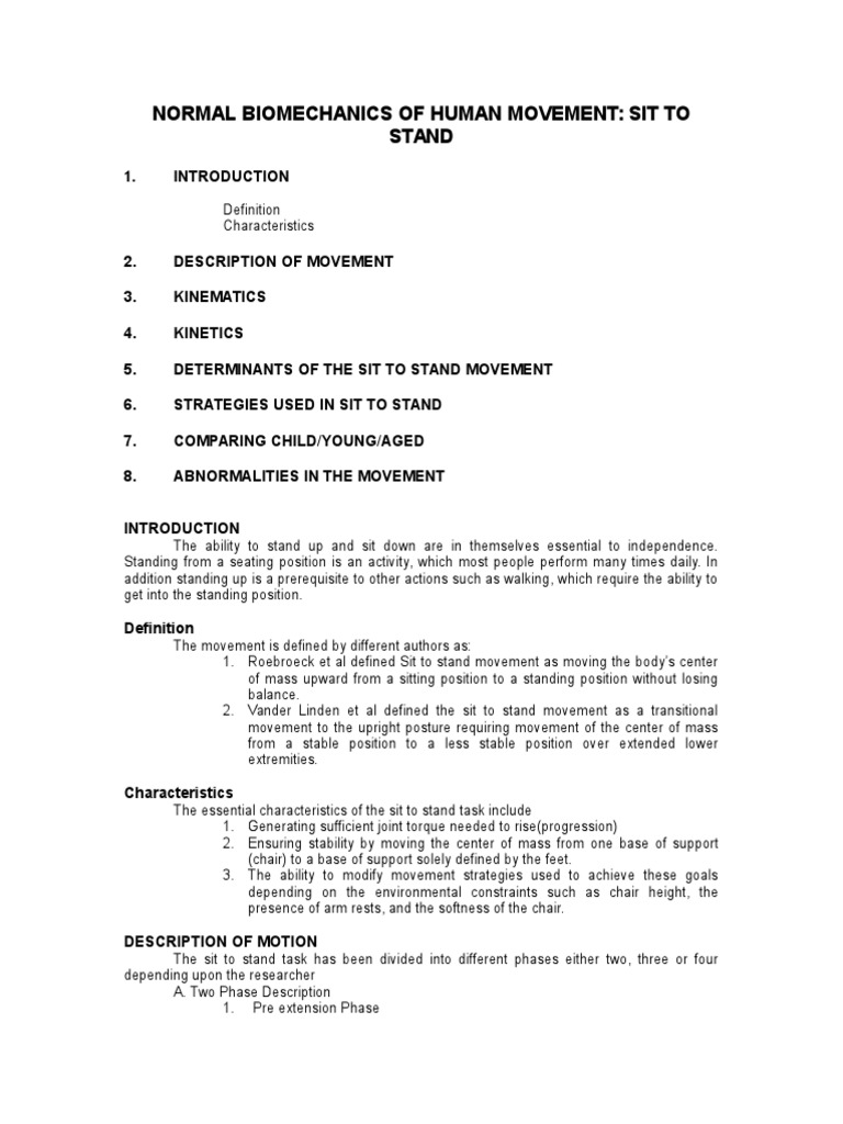 Normal Biomechanics of Human Movement Sit To Stand | Download Free PDF ...