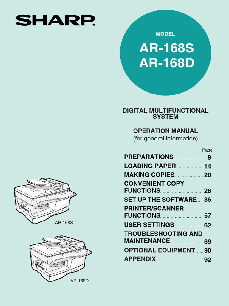 AR-168S AR-168D: Digital Multifunctional System Operation Manual | PDF ...