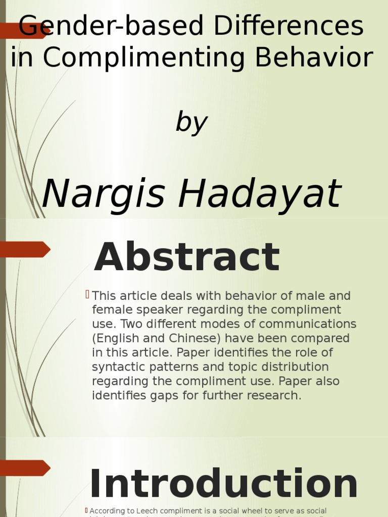 Gender-Based Differences in Complimenting Behavior: Nargis Hadayat ...