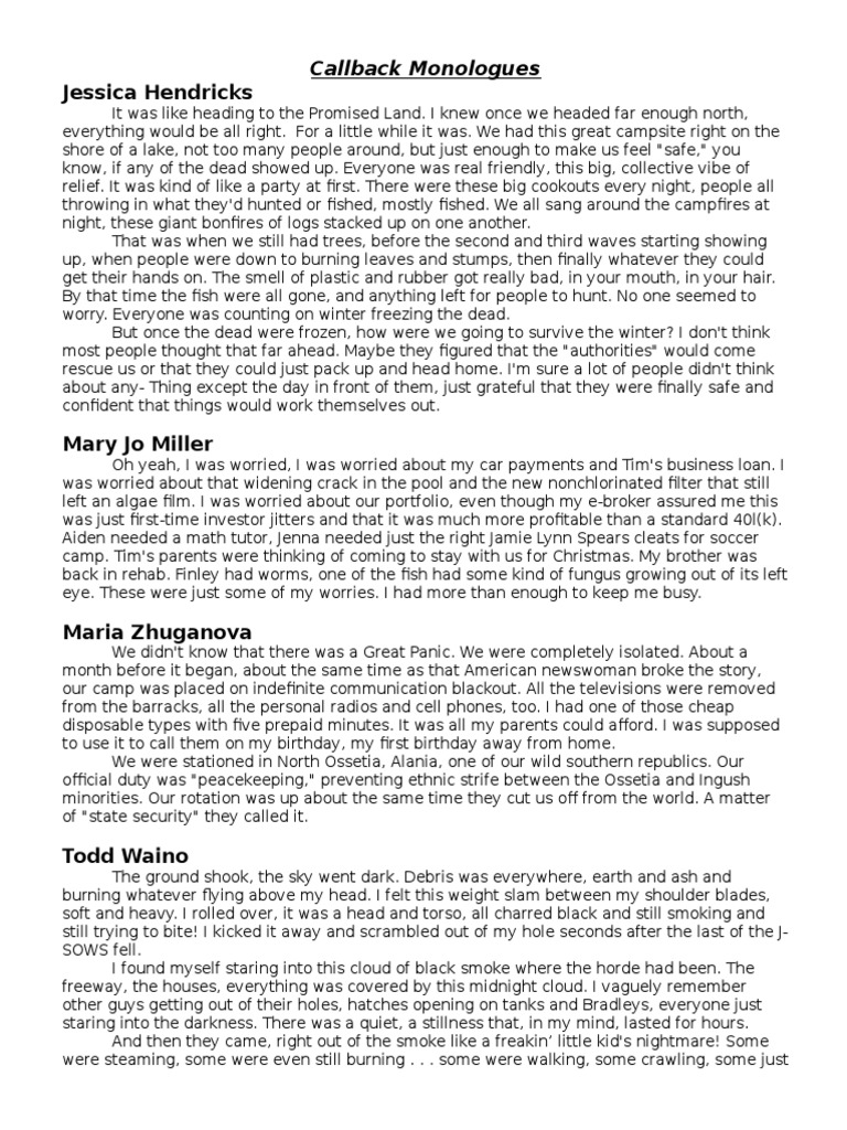 WWZ Callback Monologues | PDF | Nature