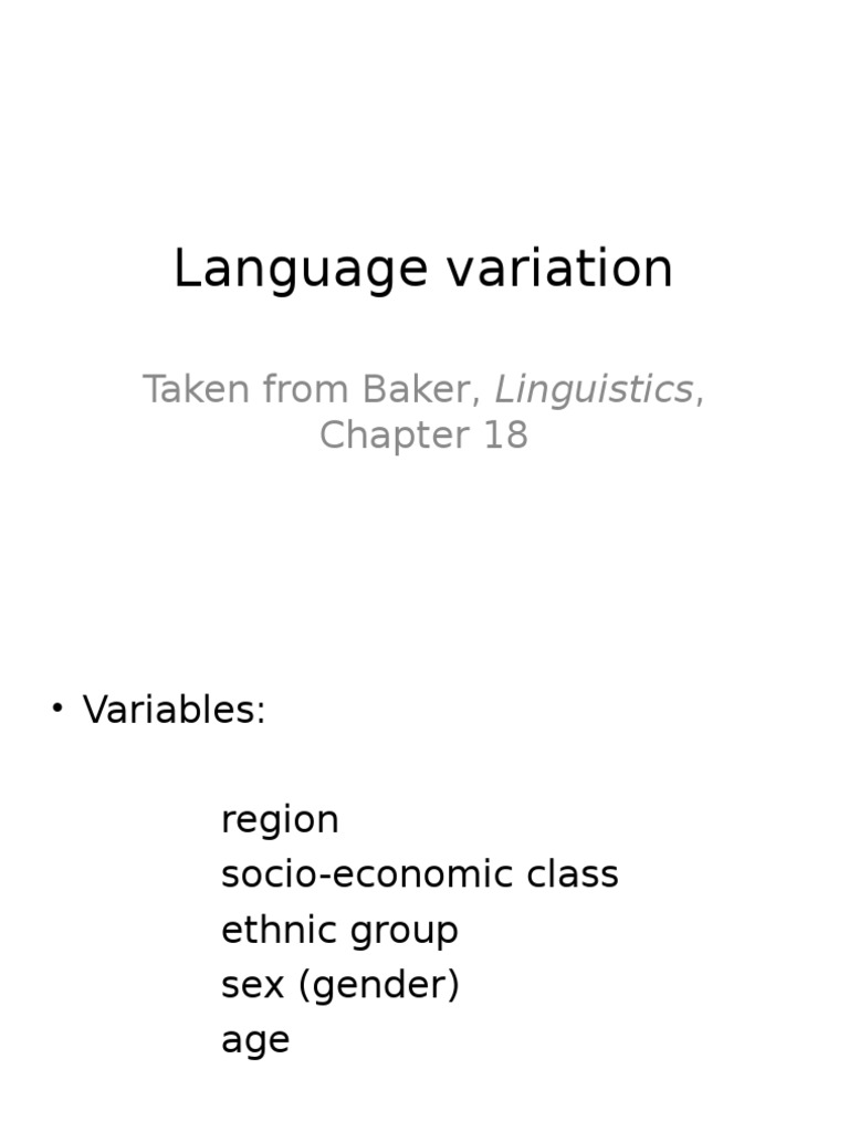 Language Variation: Taken From Baker, Linguistics | PDF | Dialect ...