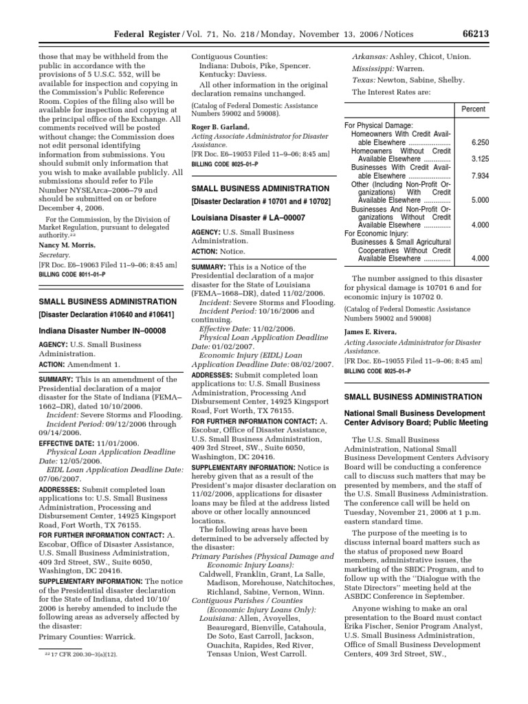 Indiana and Louisiana Disaster Declarations | PDF | Federal Emergency ...