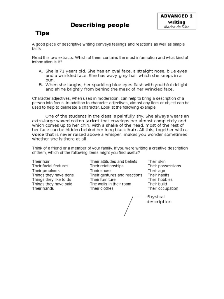Describing People Tips: Advanced 2 Writing | PDF | Paragraph ...