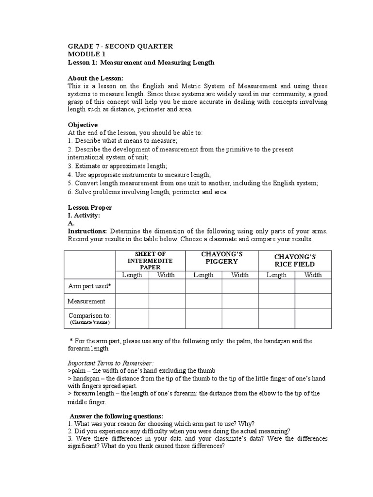 Grade 7 Module - Ohsp 2nd Q | PDF | Units Of Measurement | Volume