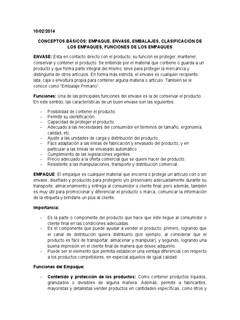 Envase Empaque Y Embalaje Pdf Producto Negocio Business