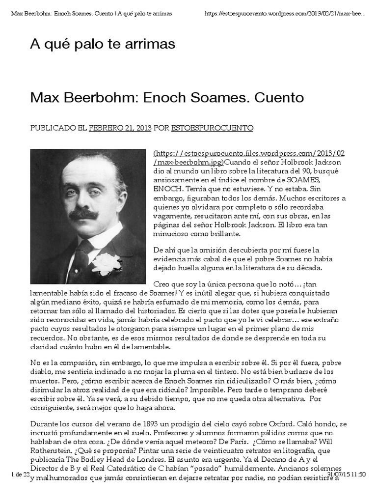 Max Beerbohm: Enoch Soames. Cuento - A Qué Palo Te Arrimas | PDF ...