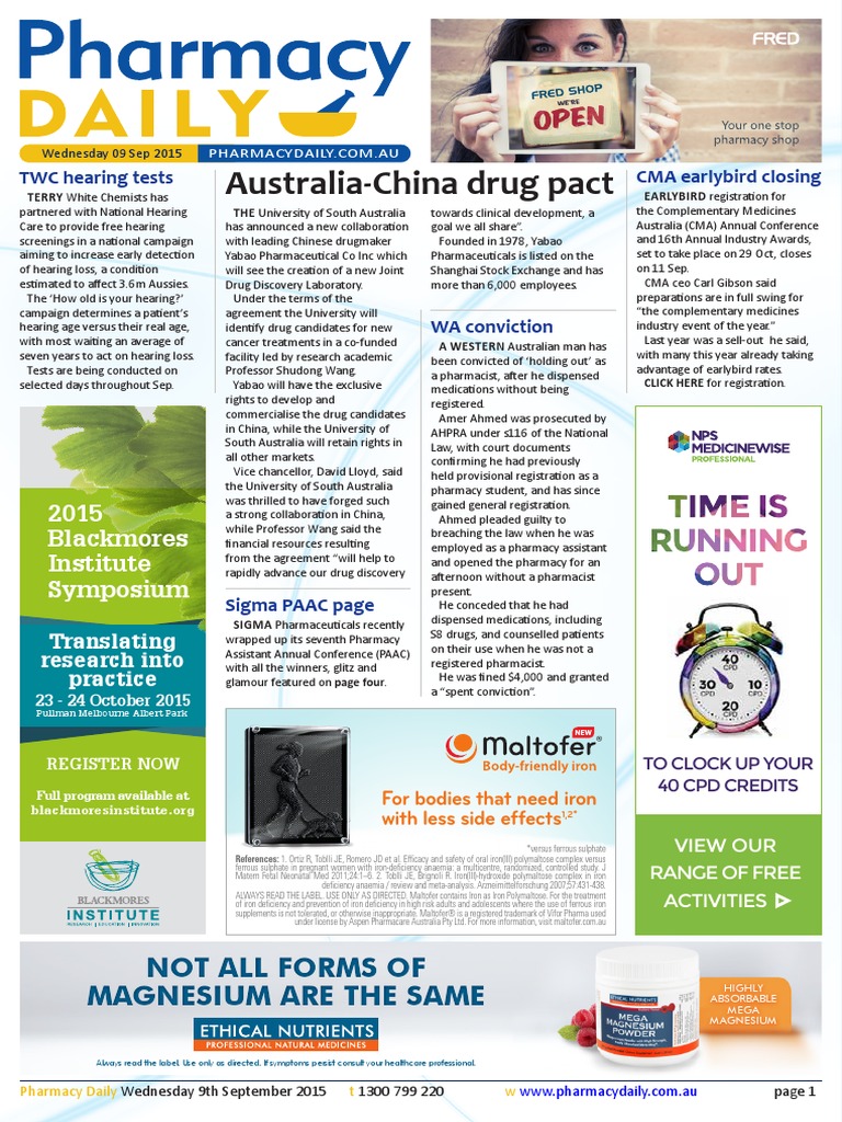 Pharmacy Daily For Wed 09 Sep 2015 - Australia-China Drug Pact ...