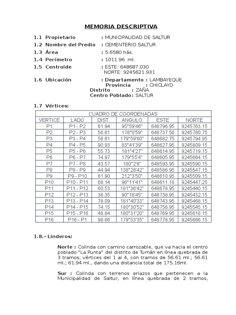 Cementerio Saltur: Memoria Descriptiva | PDF | Geografía Física ...