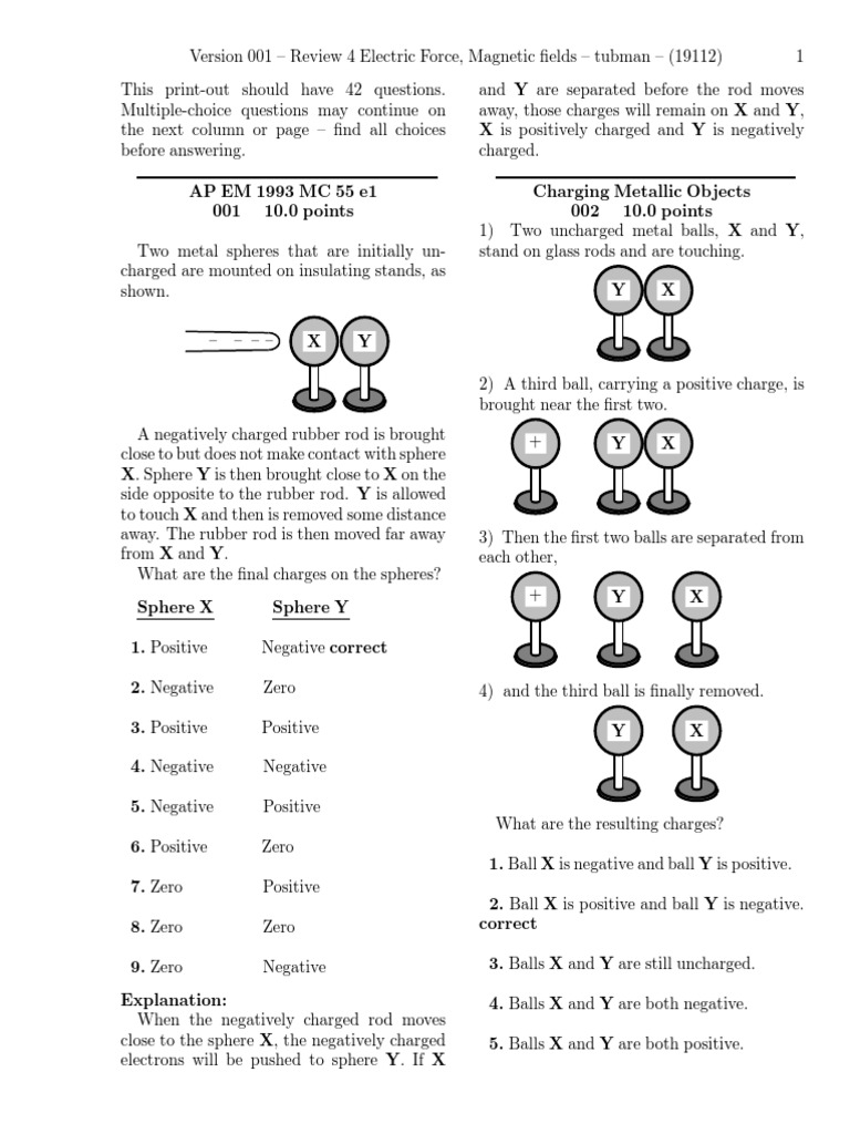 Quest Review 4 Electric Force, Magnetic Fields KEY | PDF | Electric ...