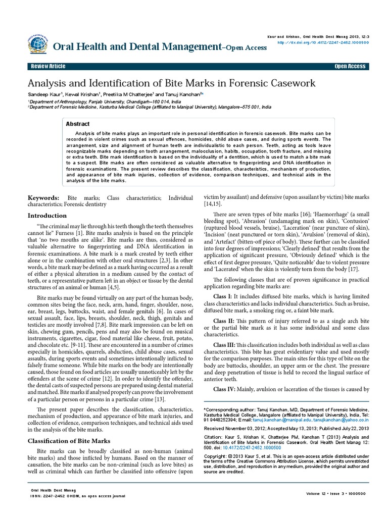 Analysis and Identification of Bite Marks in Forensic Casework | PDF ...