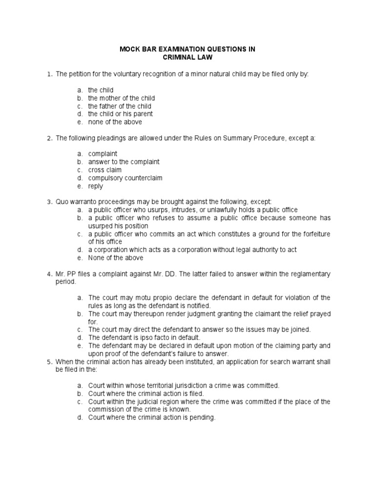 Mock Bar Examination Questions 20 | PDF