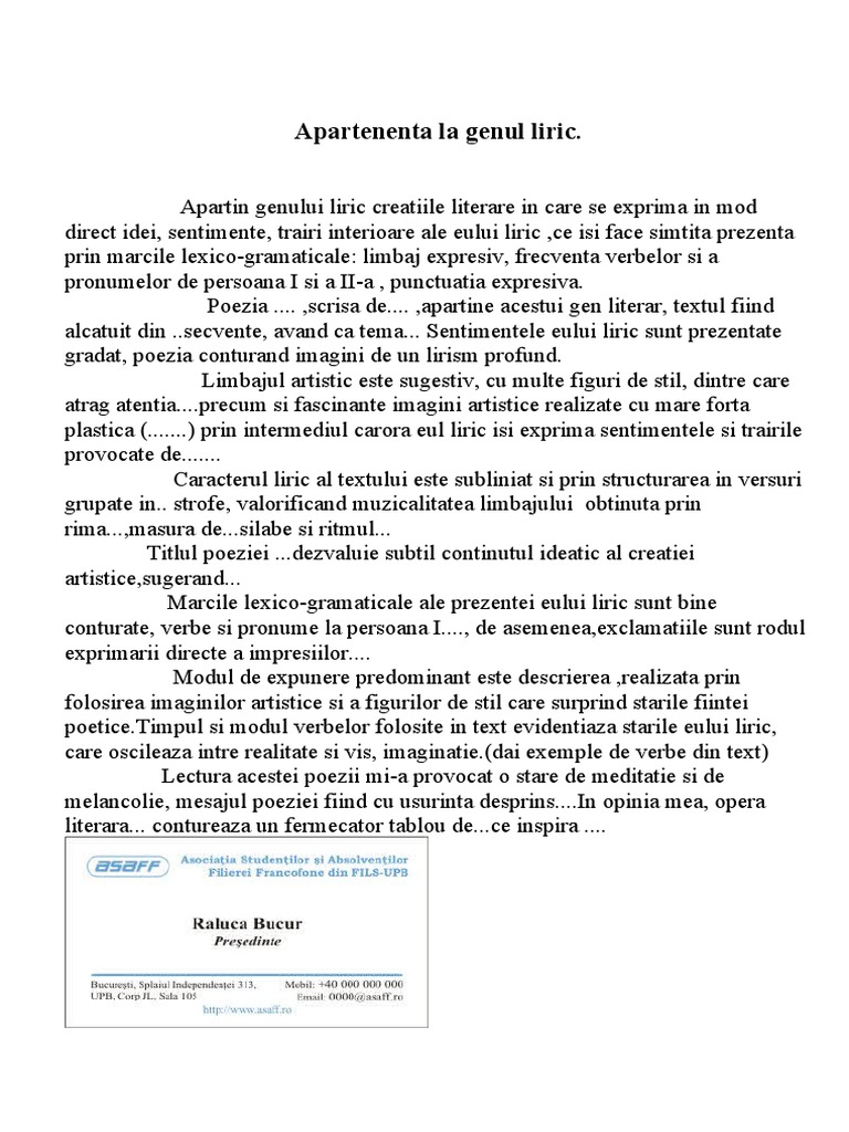 Apartenenta La Genul Liric-general