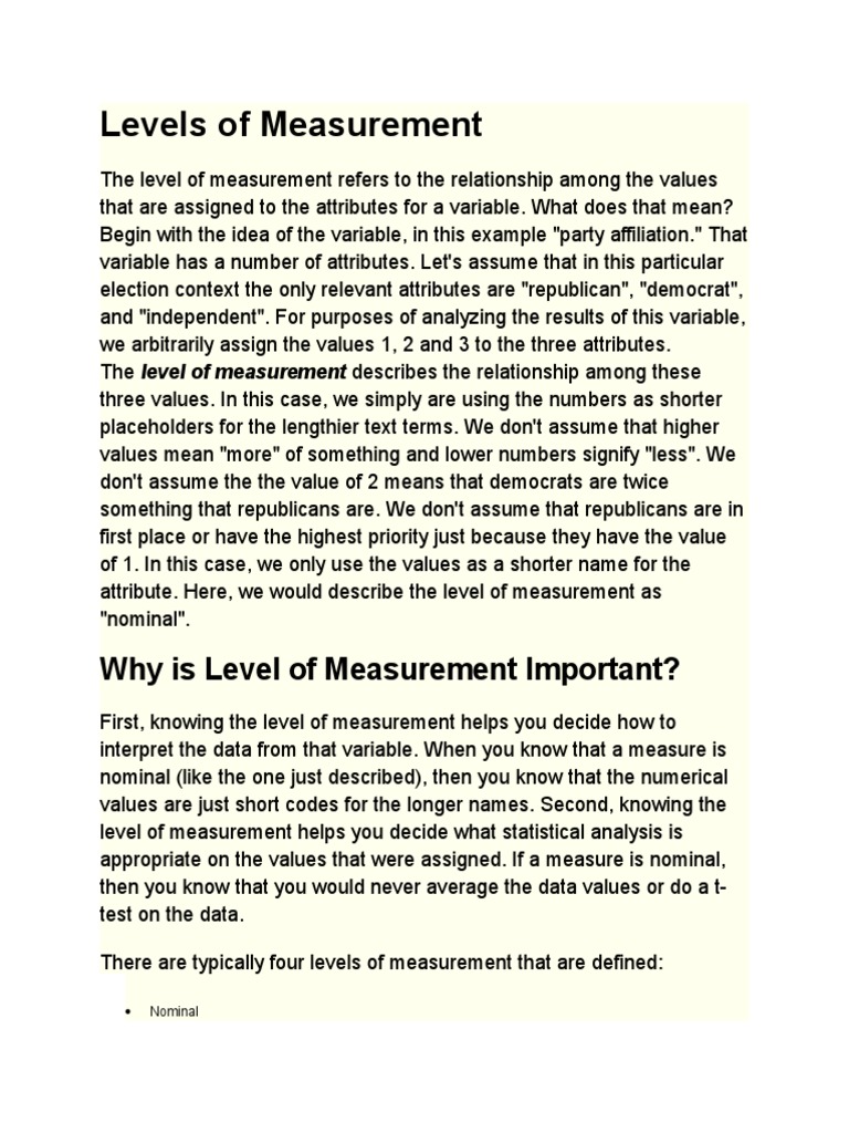 Levels of Measurement | PDF | Level Of Measurement | Scientific Method