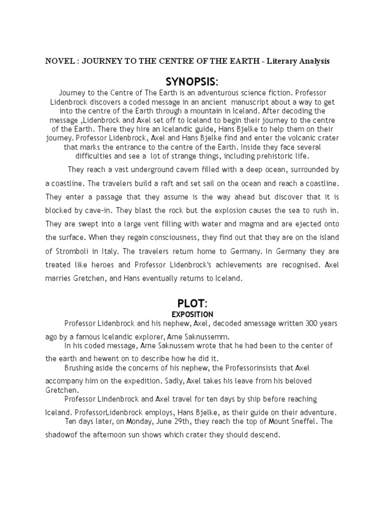 Synopsis:: Novel: Journey To The Centre of The Earth - Literary ...