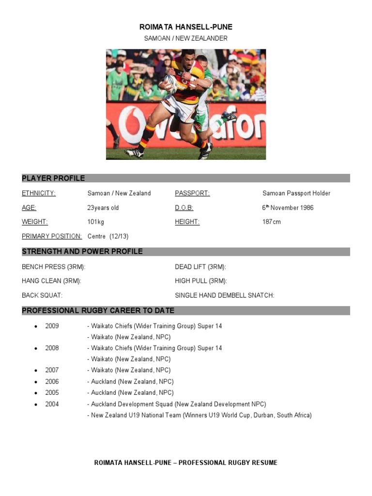 Roimata Hansell-Pune Rugby Profile | PDF