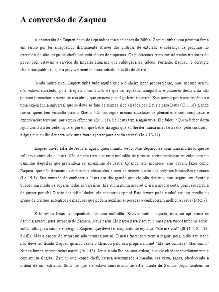 A Conversão de Zaqueu | PDF | São Pedro | Jesus