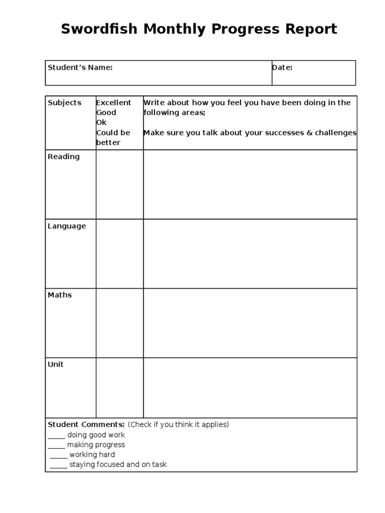 Swordfish Student Progress Report | PDF