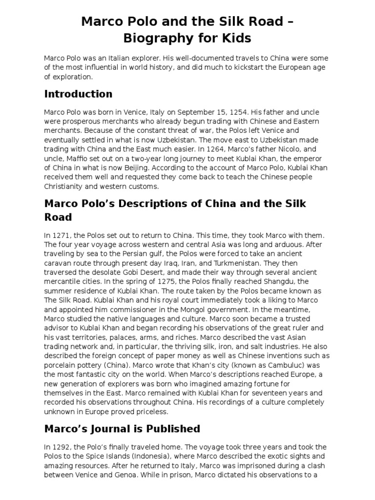 Marco Polo and The Silk Road Article | PDF | Marco Polo | Silk Road