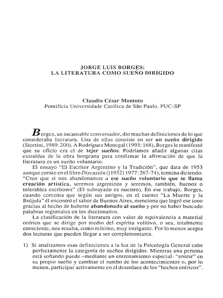 Jorges Luis Borges - La Literatura Como Sueño Dirigido | PDF | Sueño ...