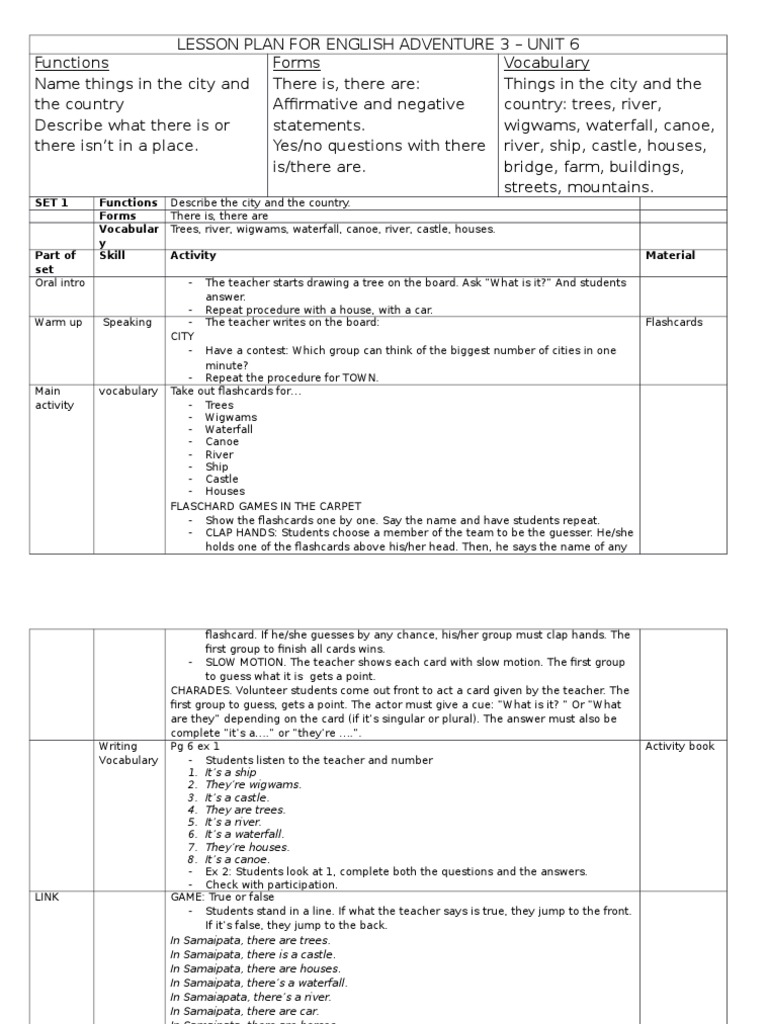 Lesson Plan: English Adventure 3 Unit 6 | PDF | Vocabulary | Behavior ...