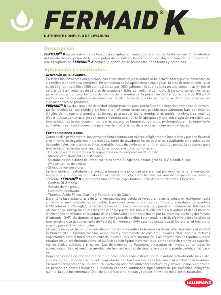 Fermaid K | PDF | Levadura | Vino