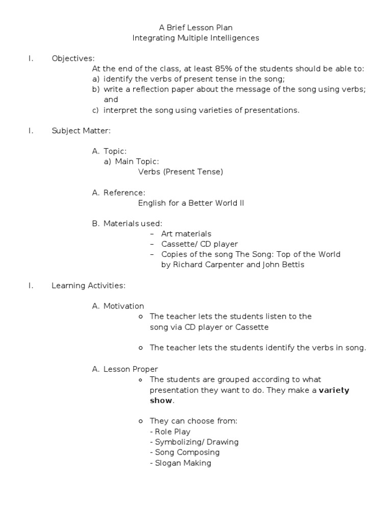 A Brief Lesson Plan | Lesson Plan | Behavior Modification