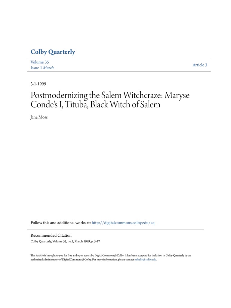 Postmodernizing the Salem Witch Trials: An Analysis of Maryse Conde's ...