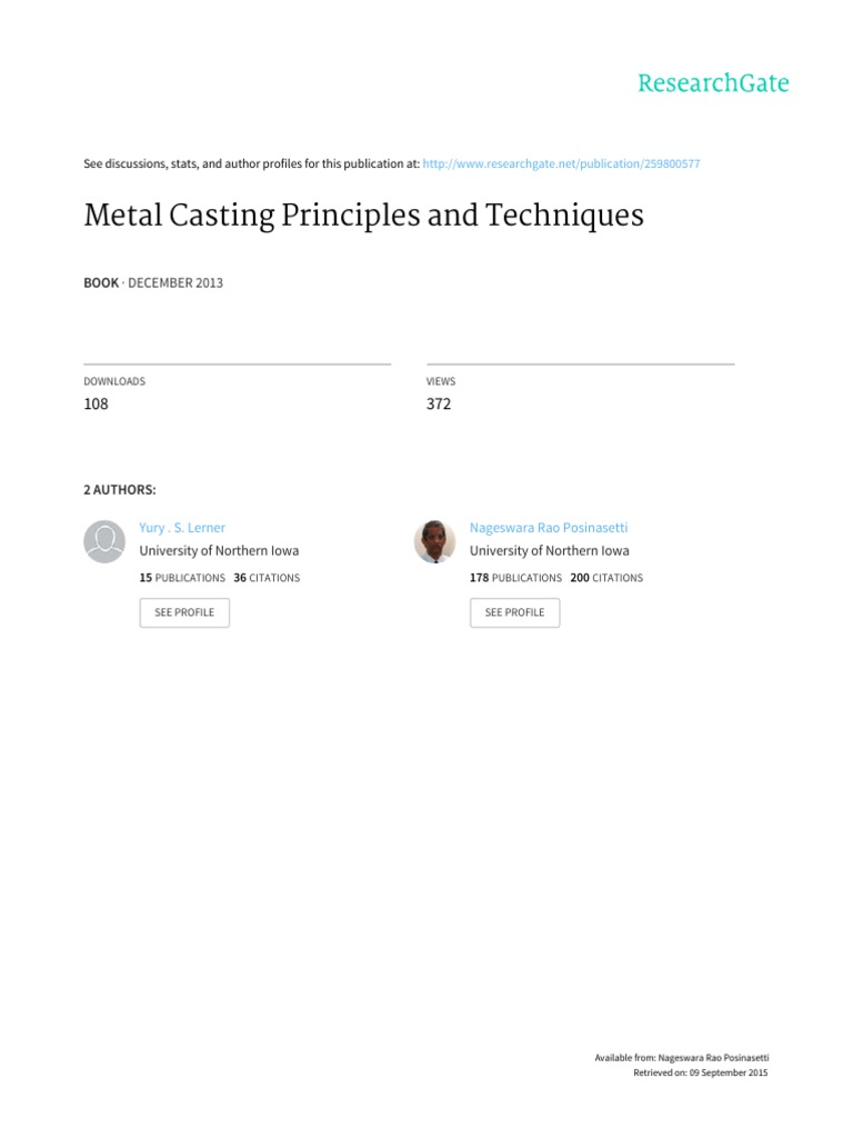 Metal Casting Principles and Techniques: DECEMBER 2013 | PDF | Casting ...