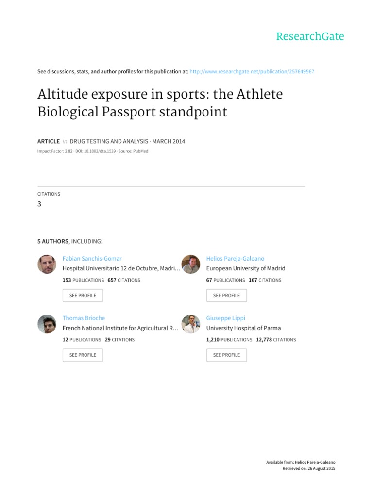 2014 - Drug Testing Analysis - Altitude Exposure in Sports The Athletes ...