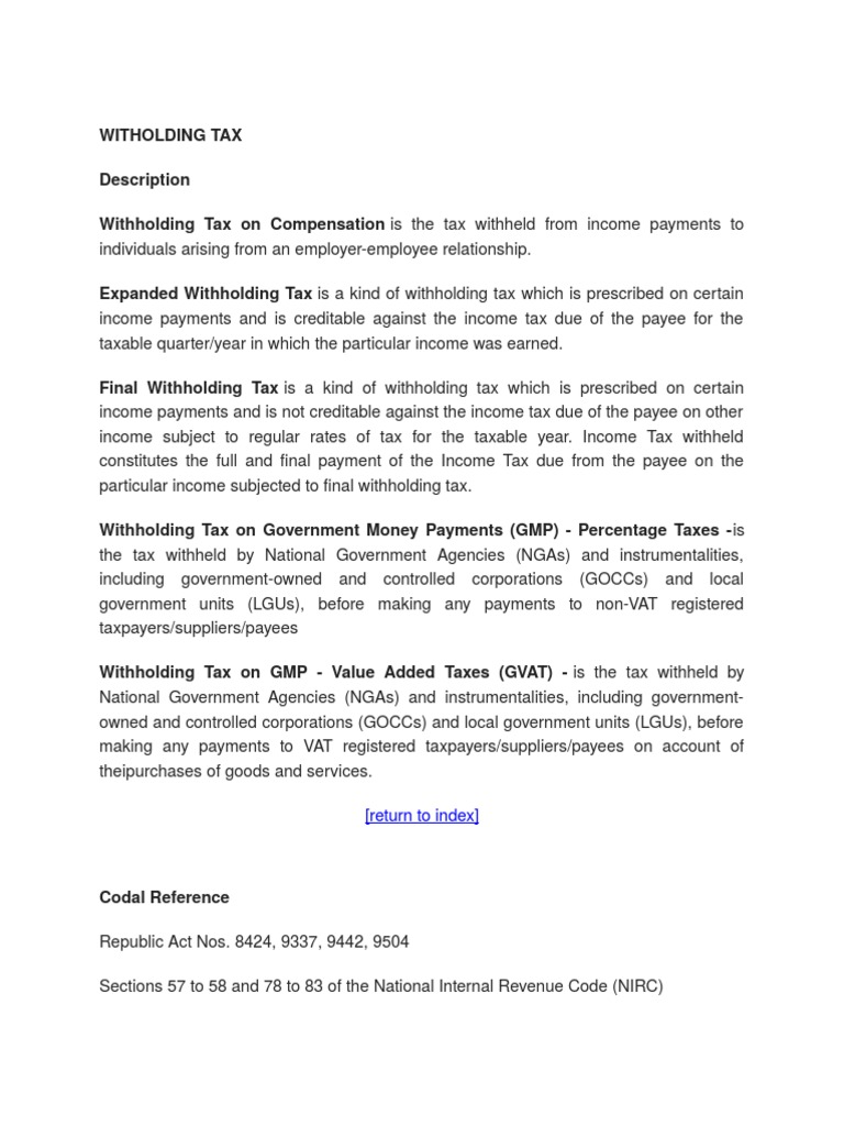Witholding Tax | PDF | Withholding Tax | Tax Refund