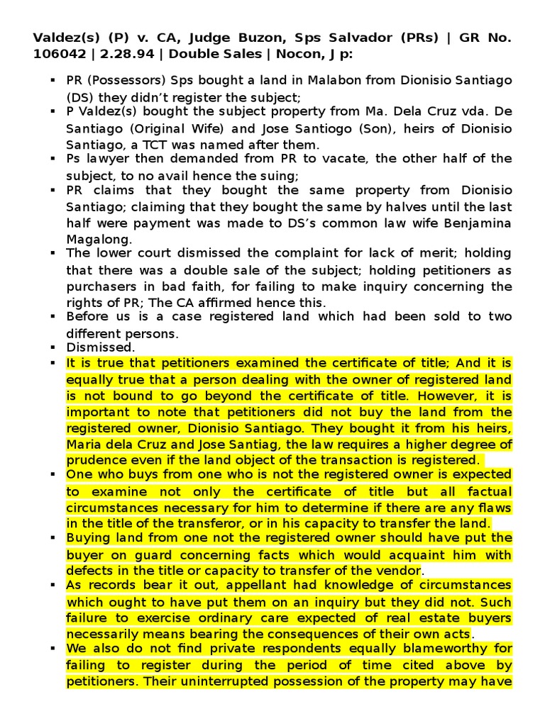 Case Digest On Double Sales | PDF | Mortgage Law | Deed