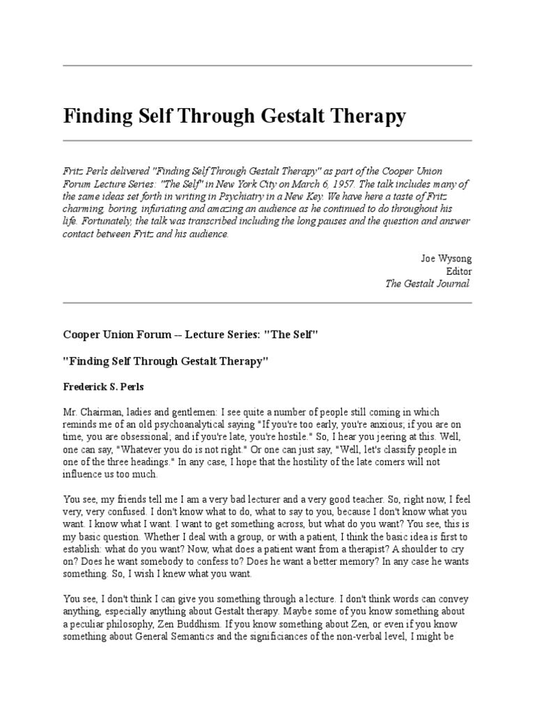 Finding Self Through Gestalt Therapy | PDF | Gestalt Therapy | Guilt ...