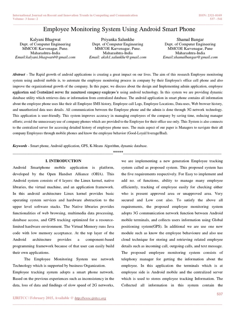 Employee Monitoring System Using Android Smart Phone | PDF | Android ...