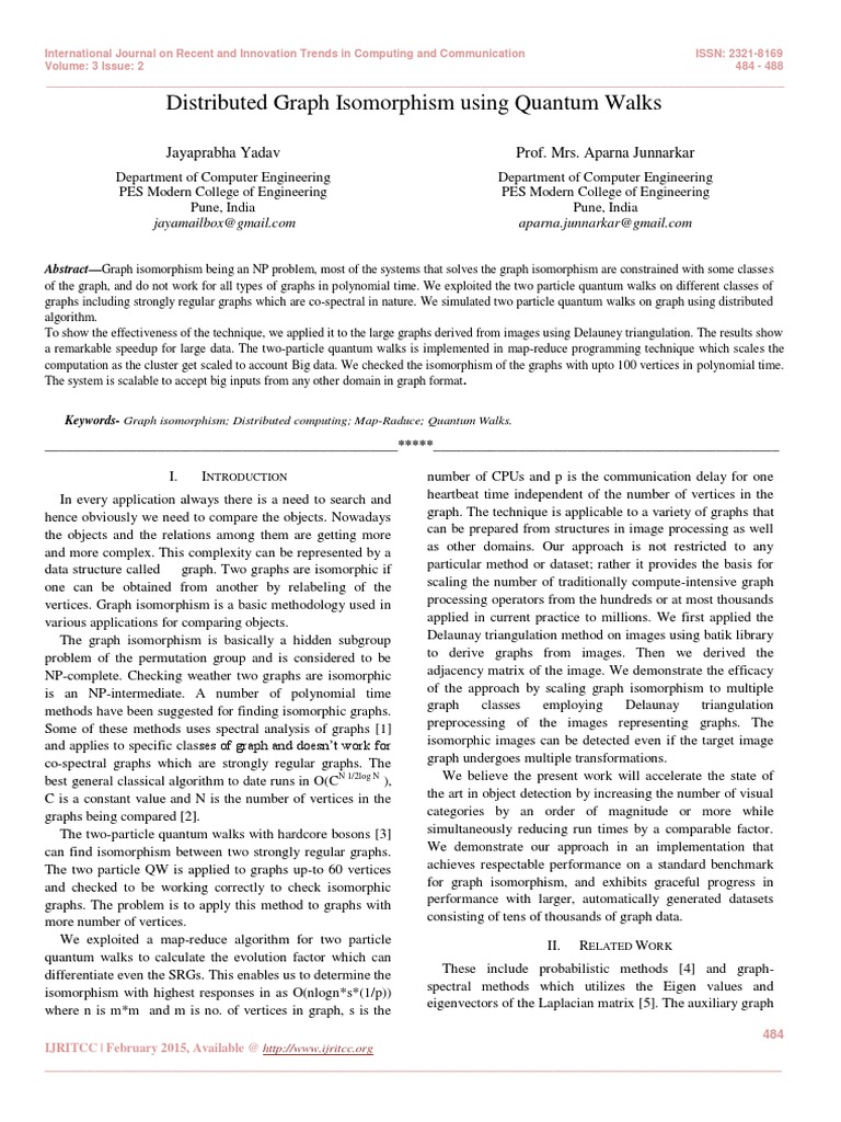 Distributed Graph Isomorphism Using Quantum Walks | Download Free PDF | Computational Complexity ...