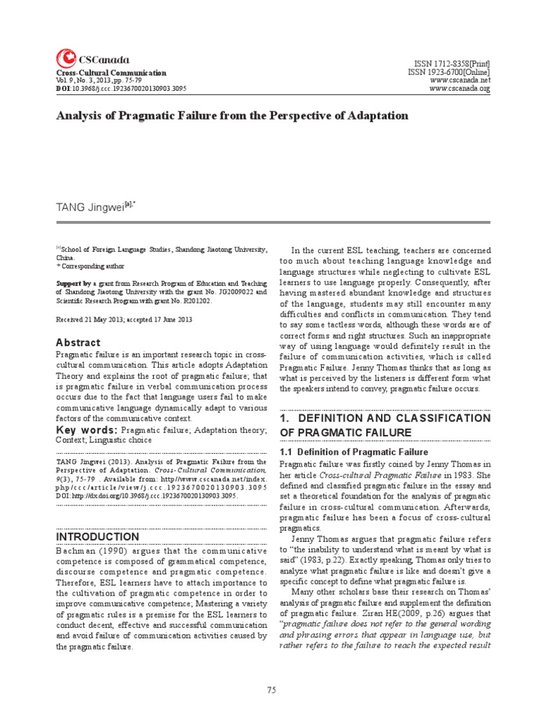 Pragmatic Failure PDF | PDF | Context (Language Use) | Nonverbal ...