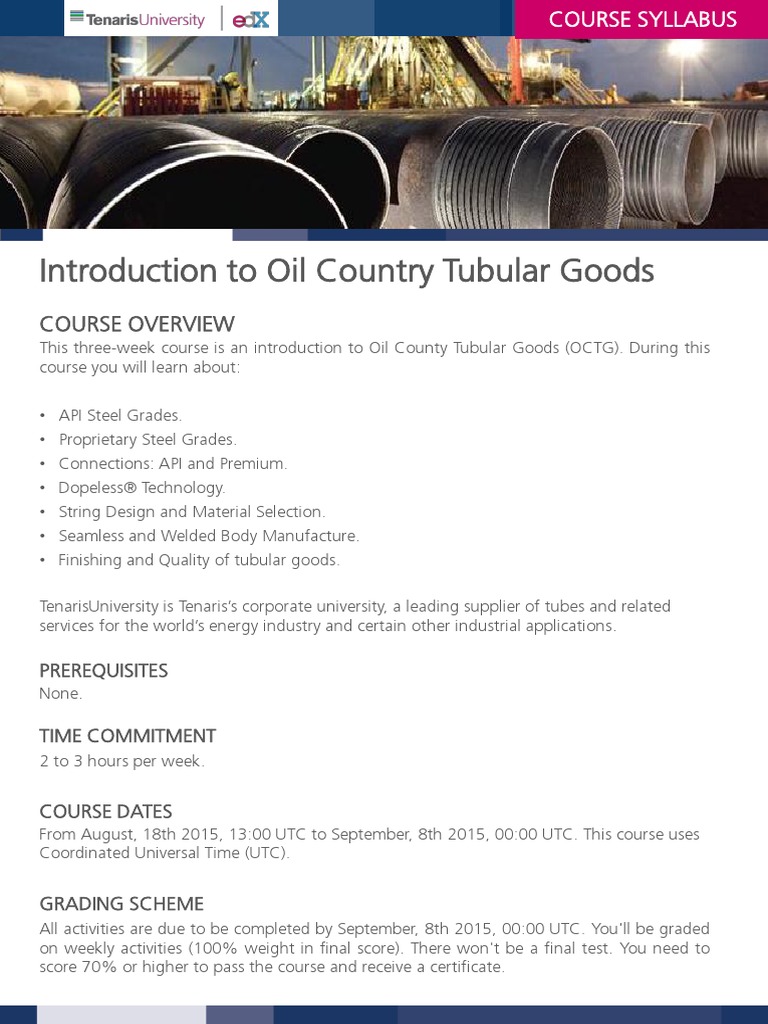 Introduction To OCTG Syllabus | PDF | Steel | Welding
