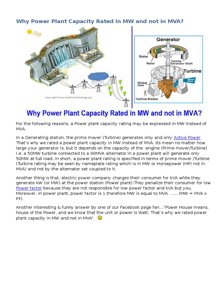 Power Plant Capacity: MW vs MVA | PDF | Technology & Engineering