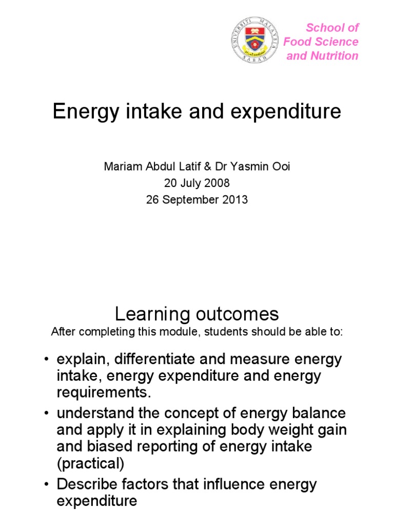 Energy Intake and Expenditure | PDF | Food Energy | Energy Homeostasis