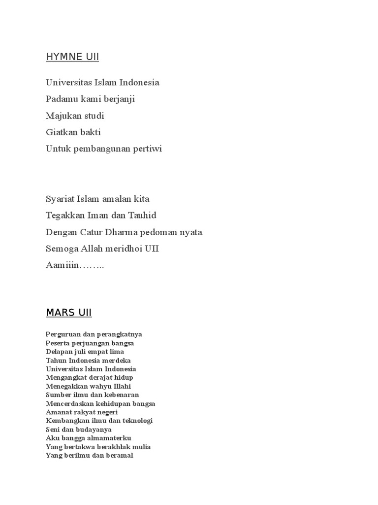 Hymne Dan Mars Uii | PDF | Perjalanan | Agama & Spiritualitas