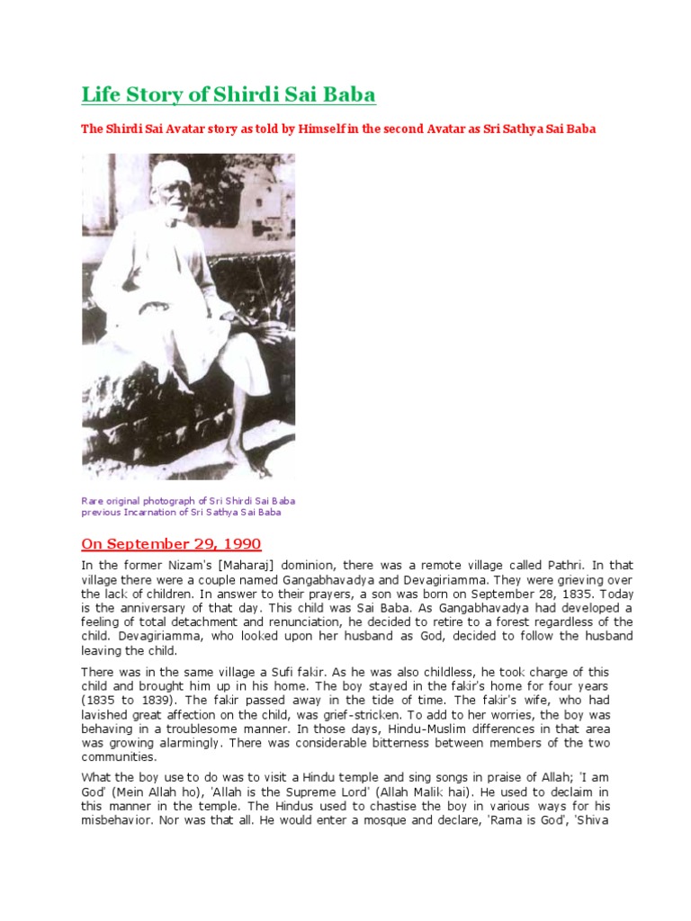Life Story of Shirdi Sai Baba | PDF | Religious Belief And Doctrine ...