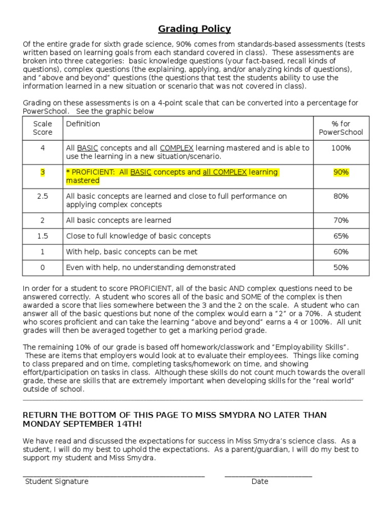 Sixth Grade Science Grading Policy | PDF | Career & Growth | Business