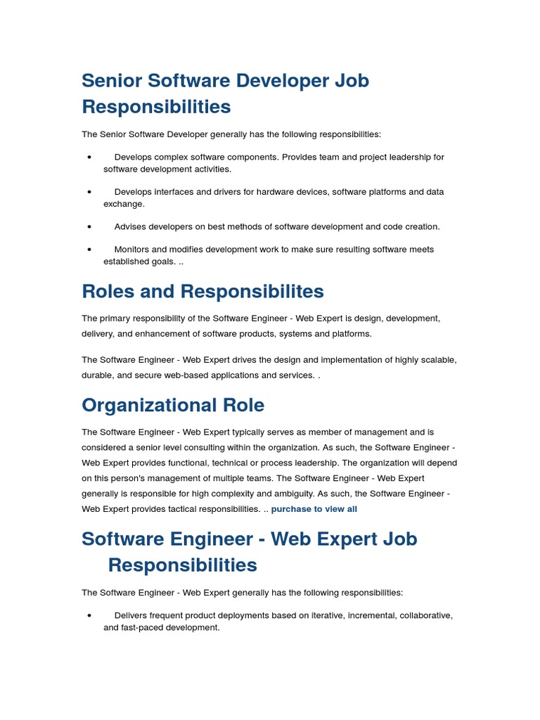 Senior Software Developer Job Responsibilities | Competence (Human ...