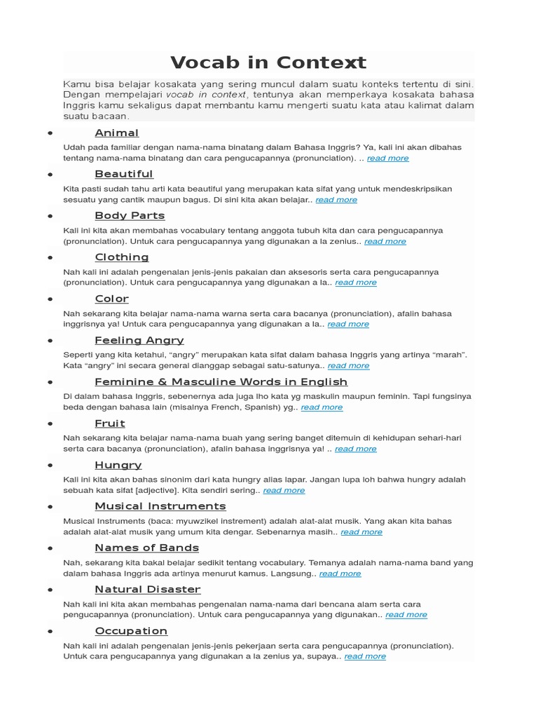 Vocab in Context | PDF | Seni & Disiplin Bahasa | Agama & Spiritualitas