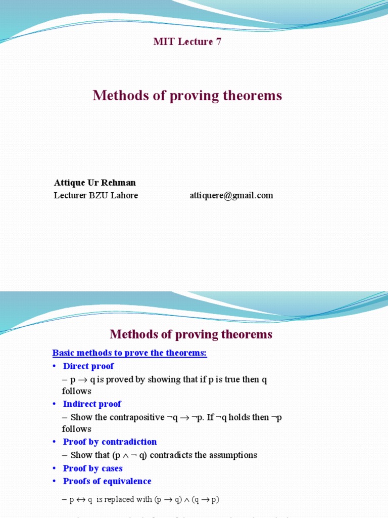 Methods of Proving Theorems | PDF | Mathematical Proof | Logical ...