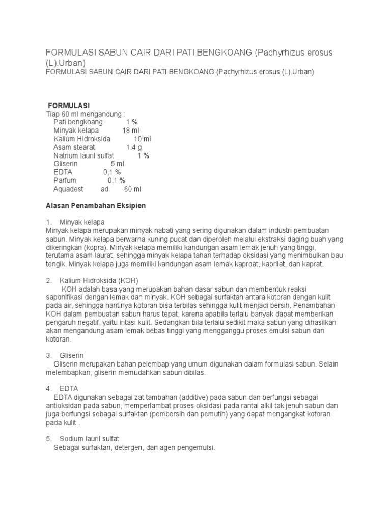 Formulasi Sabun Cair Dari Pati Bengkoang | PDF | Sains & Matematika