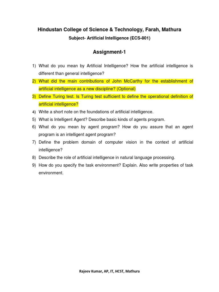 AI Assignment | Artificial Intelligence | Technology