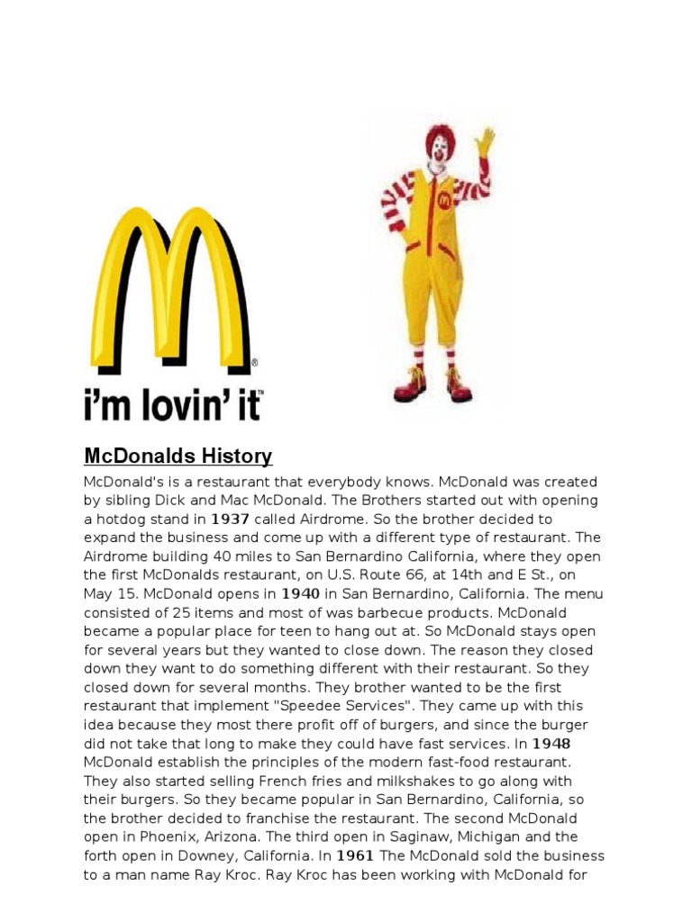 McDonalds History | PDF | Mc Donald's | Fast Food Restaurants